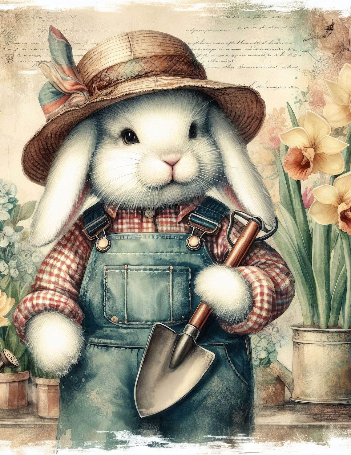 Gardening Bunnies 10 High Res Watercolor Jpgs for Junk Journaling ...