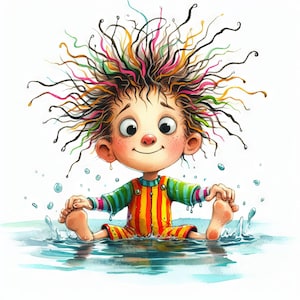 Quirky Swimming Boy: 10 High Res Watercolor Jpgs, Junk Journaling ...