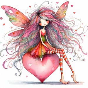 Quirky Valentine Fairy Clip Art 10 High Res Watercolor Jpgs Junk ...