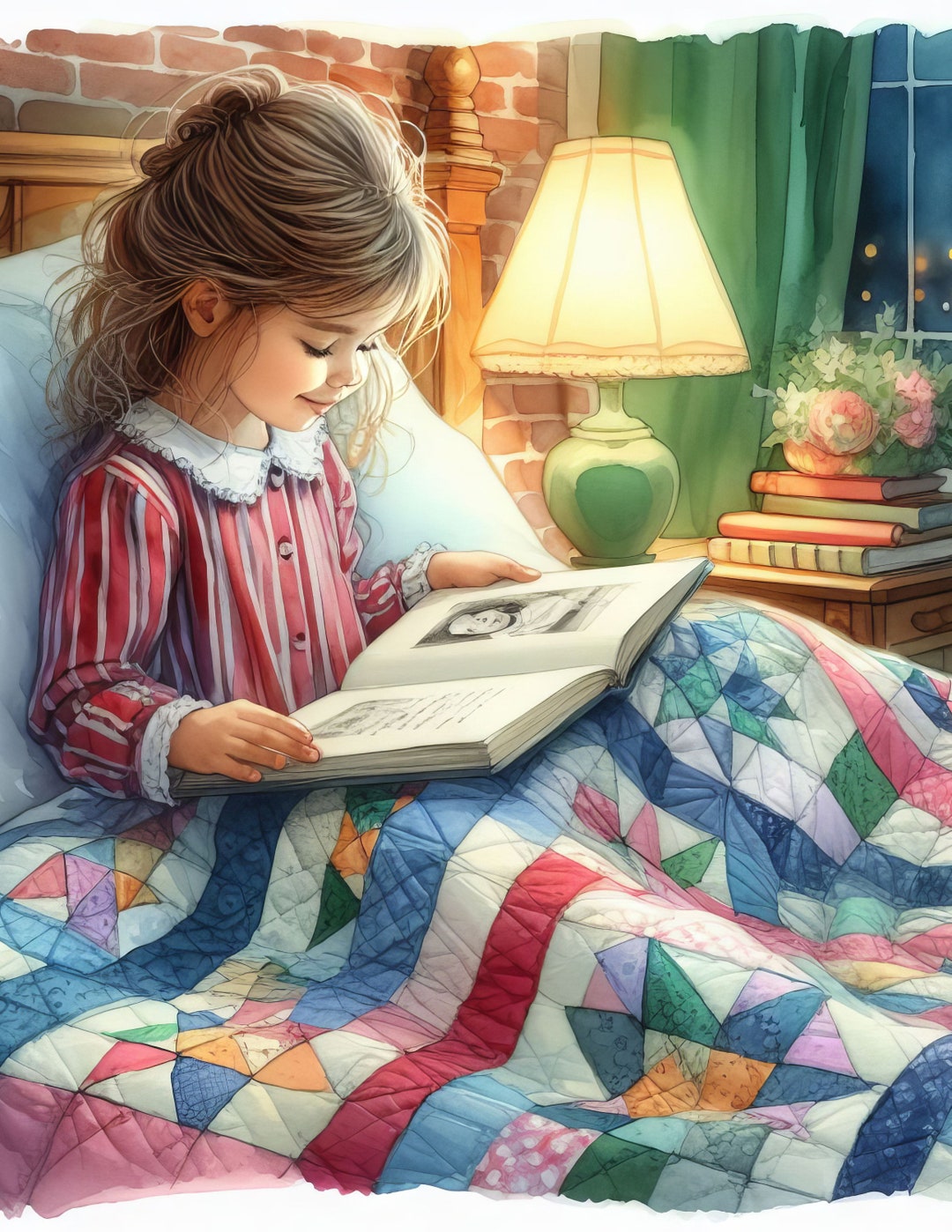 Reading in Bed Clip Art Bundle 10 High Res Watercolor Jpgs for Junk Journaling, Scrapbooking ...