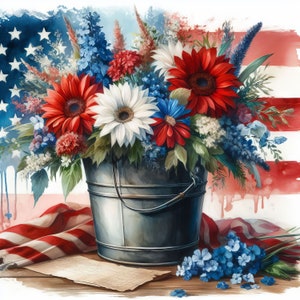 Patriotic Flowers Clipart Bundle 10 High Res Watercolor Jpgs for Junk ...
