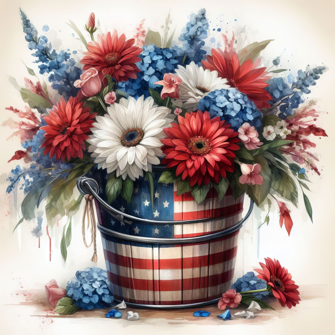 Patriotic Flowers: Clipart 10 High Res Watercolor Jpegs for Junk ...