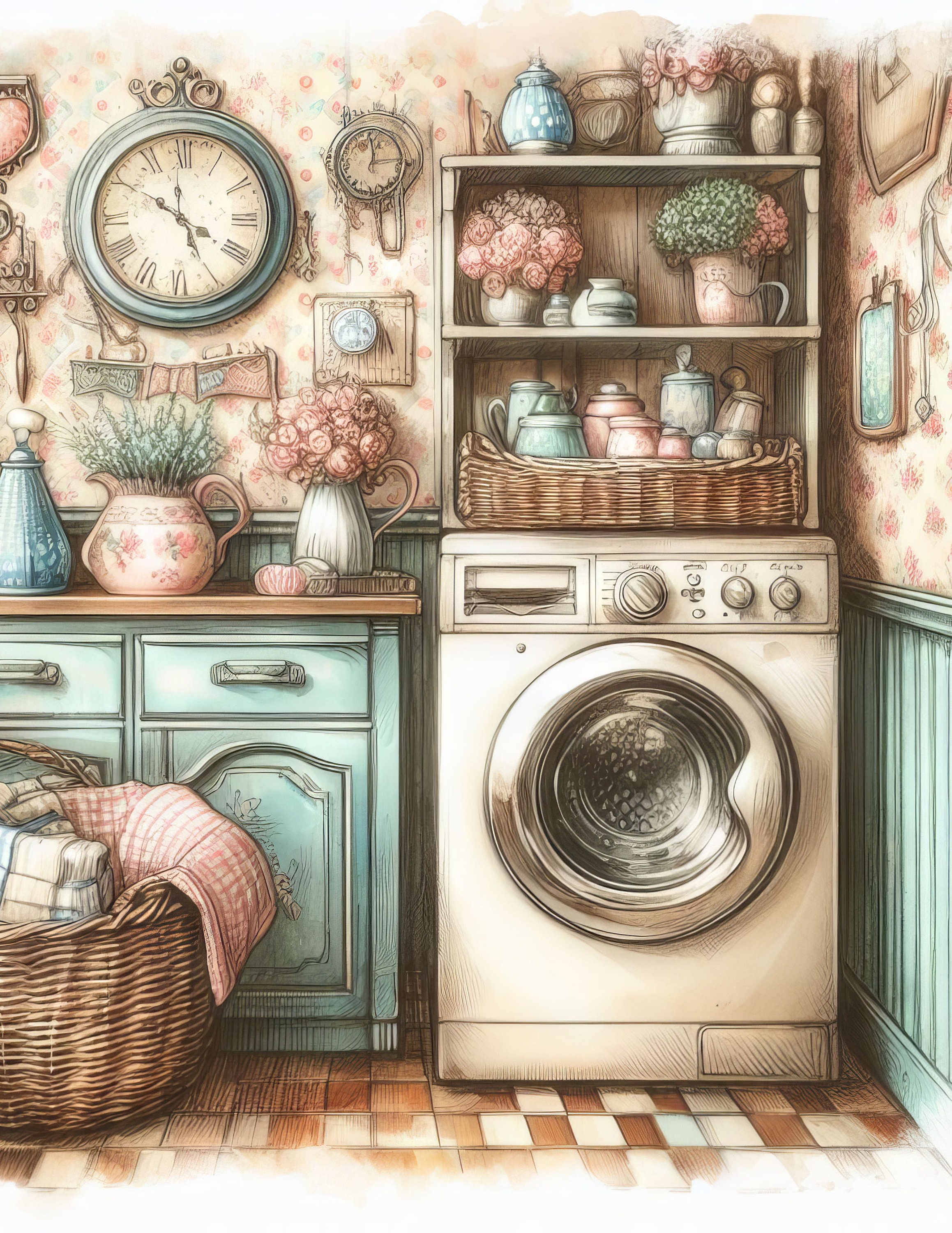 Blue Laundry Room Clipart Bundle 10 High Res Watercolor Jpgs for Junk ...