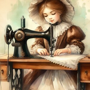 Victorian Girl Sewing Clipart Bundle 10 High Res Watercolor Jpgs for ...