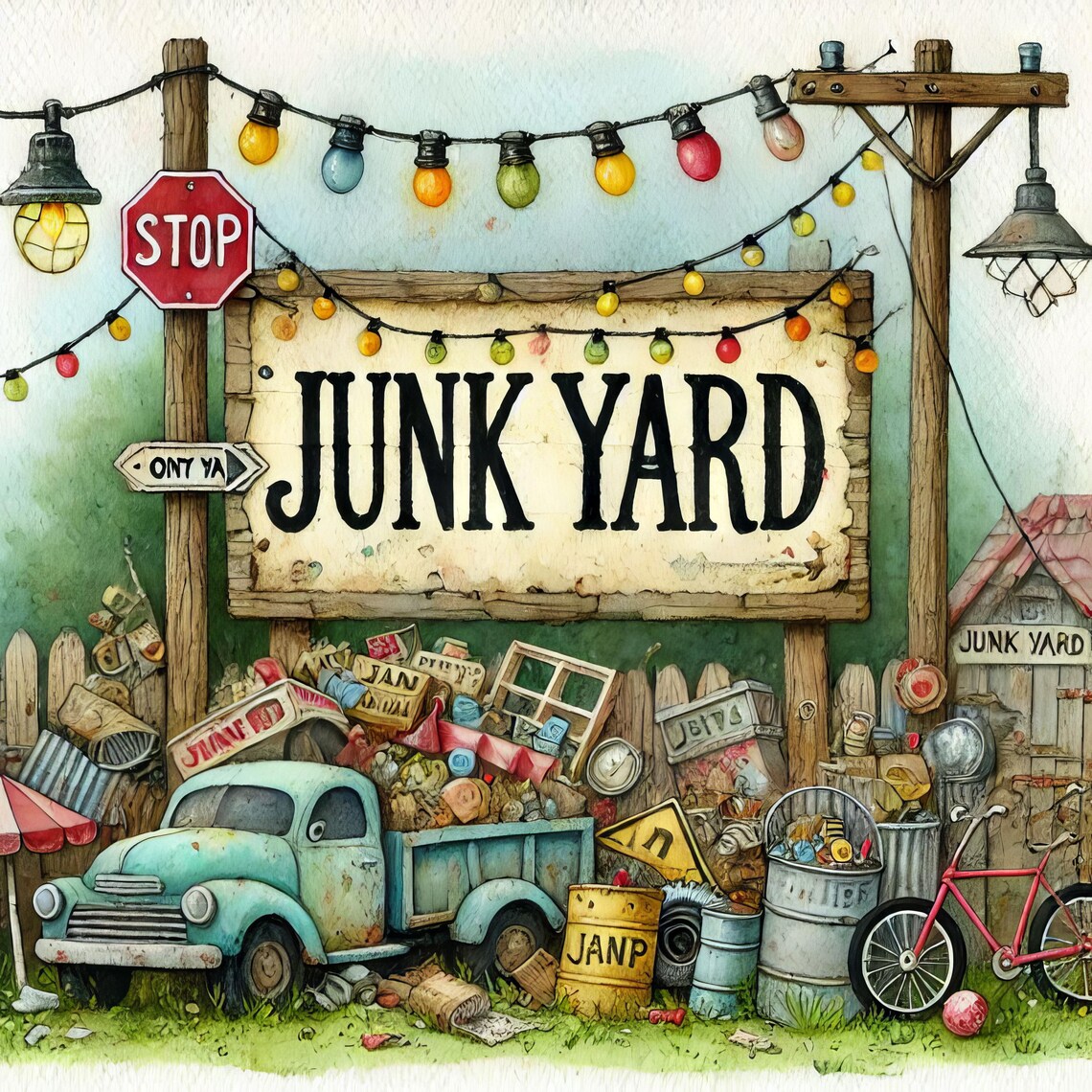 Junkyard: 10 High Res Watercolor Jpgs, Junk Journaling, Scrapbooking ...