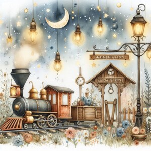 Railroad Station: Clip Art, 10 High Res Watercolor Jpgs, Junk ...