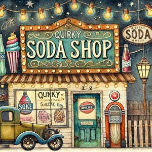 Soda Shop: 10 High Res Watercolor Jpgs, Junk Journaling, Scrapbooking ...