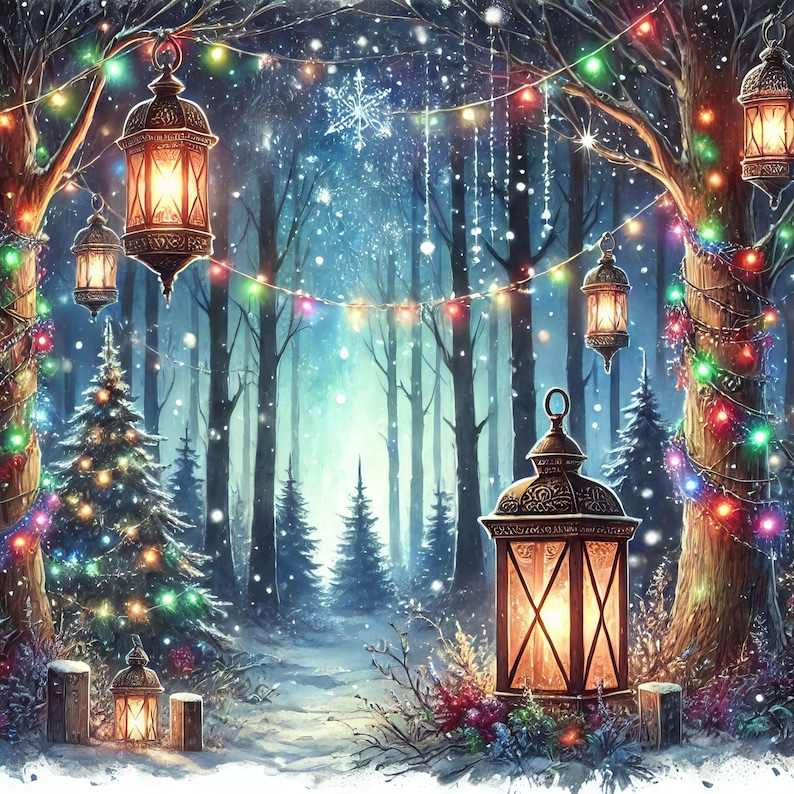 Magical Christmas Forest: Clip Art, 10 High Res Watercolor Jpgs, Junk ...
