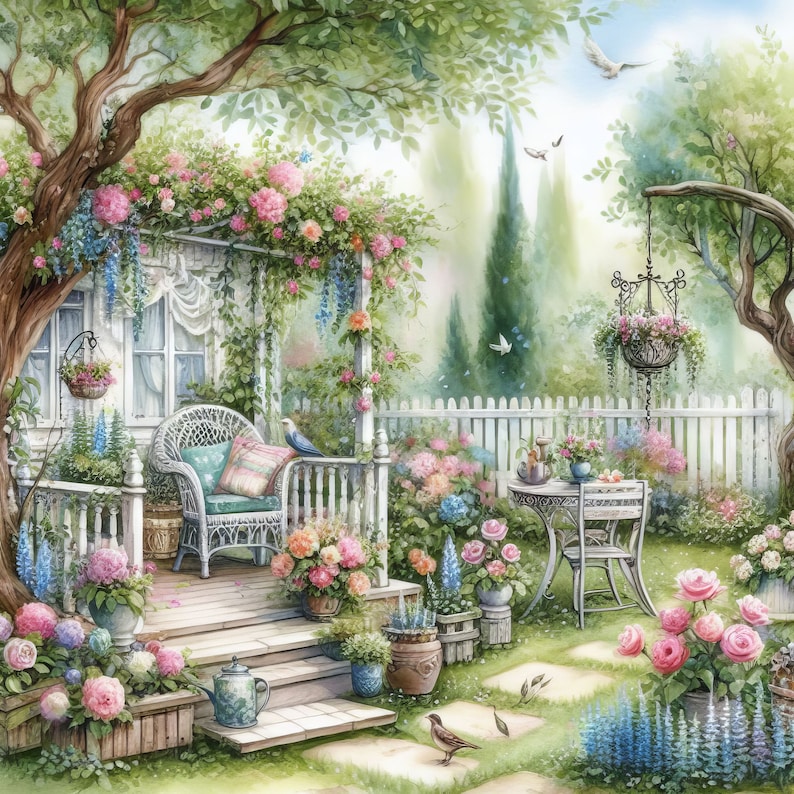 Shabby Chic Summer Garden Clip Art Kit 10 High Res Watercolor Jpgs for ...