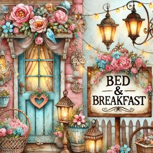 Bed and Breakfast: 10 High Res Watercolor Jpgs, Junk Journaling ...