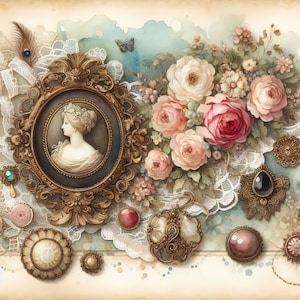 Cameo Paper Clip Art Bundle 10 High Res Watercolor Jpgs for Junk ...