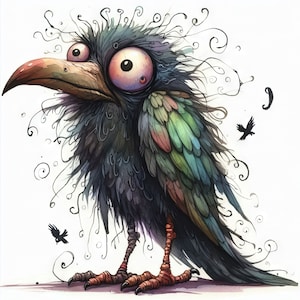 Frazzled Crow Clip Art 10 High Res Watercolor Jpgs for Junk Journaling ...