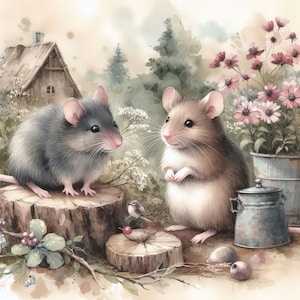 Cute Mice Family Clip Art 10 High Res Watercolor Jpgs for Junk ...