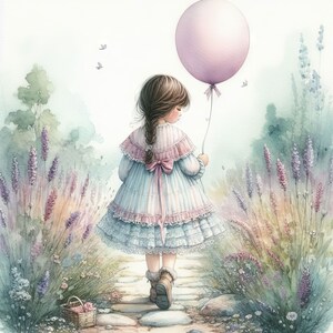 Little Girl With Balloon: Clip Art, 10 High Res Watercolor Jpgs, Junk ...