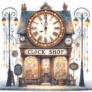 Clock Shop: Clip Art, 10 High Res Watercolor Jpgs, Junk Journaling ...