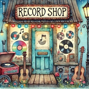Record Shop: 10 High Res Watercolor Jpgs Junk Journaling, Scrapbooking ...
