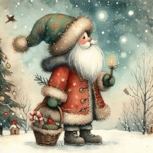 Santa in Snow: Clip Art 10 High Res Watercolor Jpgs for Junk Journaling ...