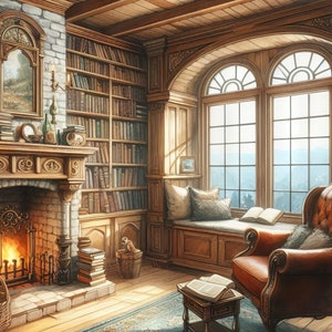 Library With Window Seat Clip Art Bundle 10 High Res Watercolor Jpgs ...