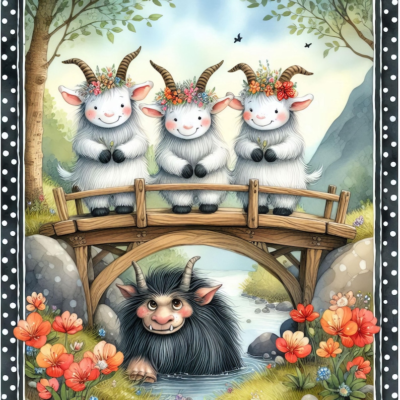 Three Billy Goats Gruff: 10 High Res Watercolor Jpgs, Junk Journaling ...