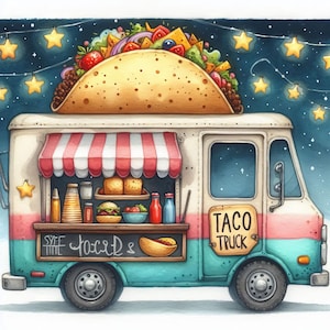 Taco Truck Clip Art 10 High Res Watercolor Jpgs Junk Journaling ...