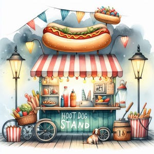 Hot Dog Stand: Clip Art, 10 High Res Watercolor Jpgs, Junk Journaling ...