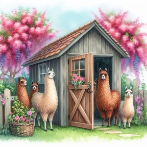 Peeking Llamas: 10 High Res Watercolor Jpgs, Junk Journaling ...