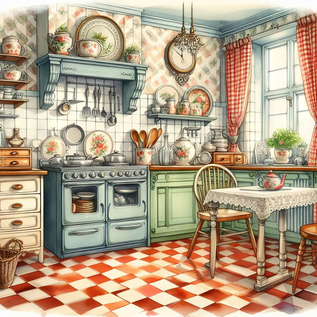 Checkered Kitchen Floor Clip Art 10 High Res Watercolor Jpgs for Junk ...