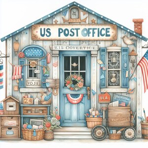 Whimsical US Post Office Clip Art 10 High Res Watercolor Jpgs Junk ...
