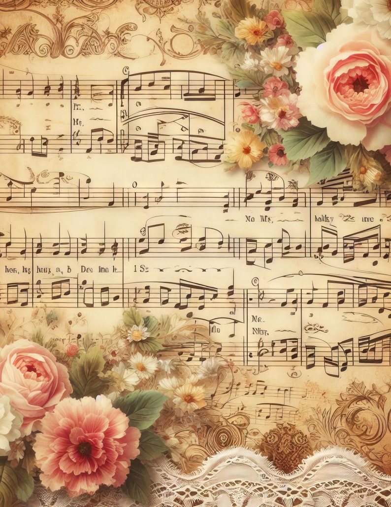Shabby Chic Sheet Music: Clip Art, 10 High Res Watercolor Jpgs, Junk ...