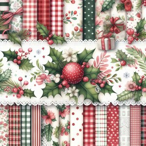 Calico Christmas Holly Berry Paper: 10 High Res Watercolor Jpgs, Junk ...