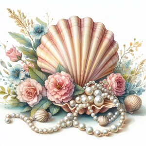 Shell With Pearls: Clip Art 10 High Res Watercolor Jpgs for Junk ...