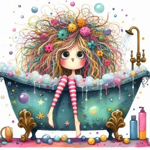 Quirky Bubble Bath Clip Art 10 High Res Watercolor Jpgs Junk Journaling ...