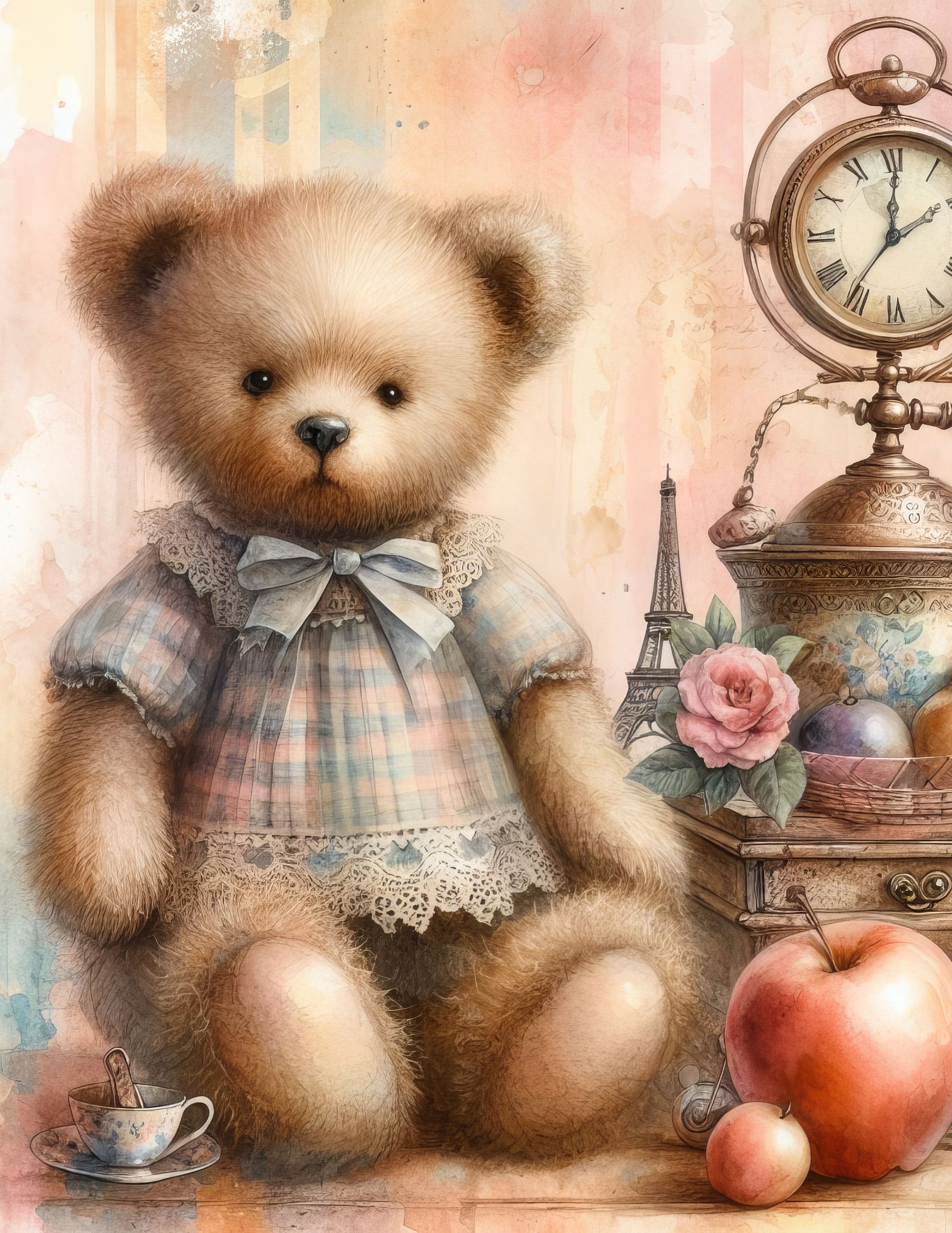 Vintage Teddy Bear Clipart Bundle 10 High Res Watercolor Jpgs for Junk ...