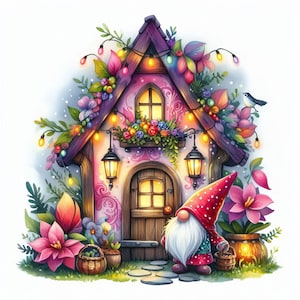 Colorful Gnome House Clip Art Bundle 10 High Res Watercolor Jpgs Junk ...