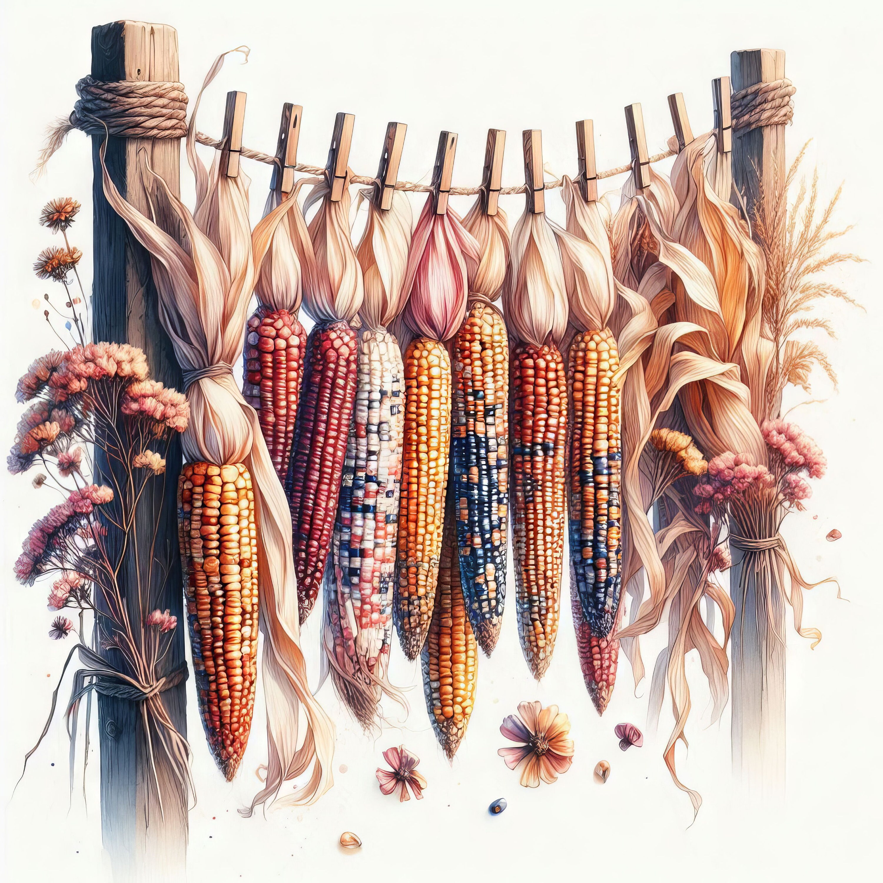 Dried Corn Clip Art 10 High Res Watercolor Jpgs for Junk Journaling ...