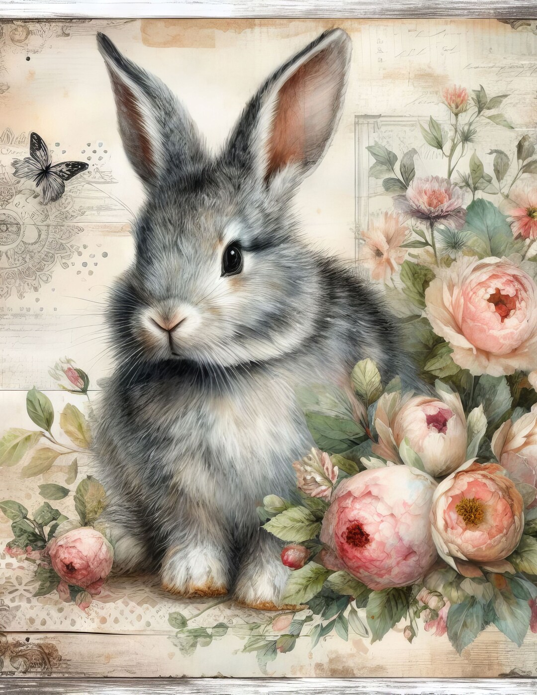 Vintage Gray Rabbit Library 10 High Res Watercolor Jpgs for Junk ...