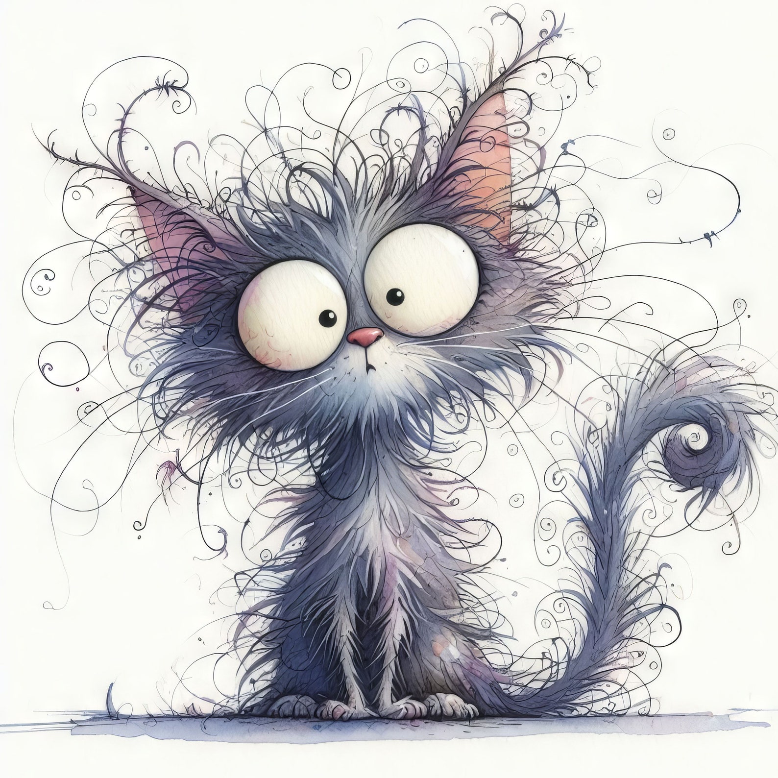 Frazzled Cat Clip Art 10 High Res Watercolor Jpgs for Junk Journaling ...