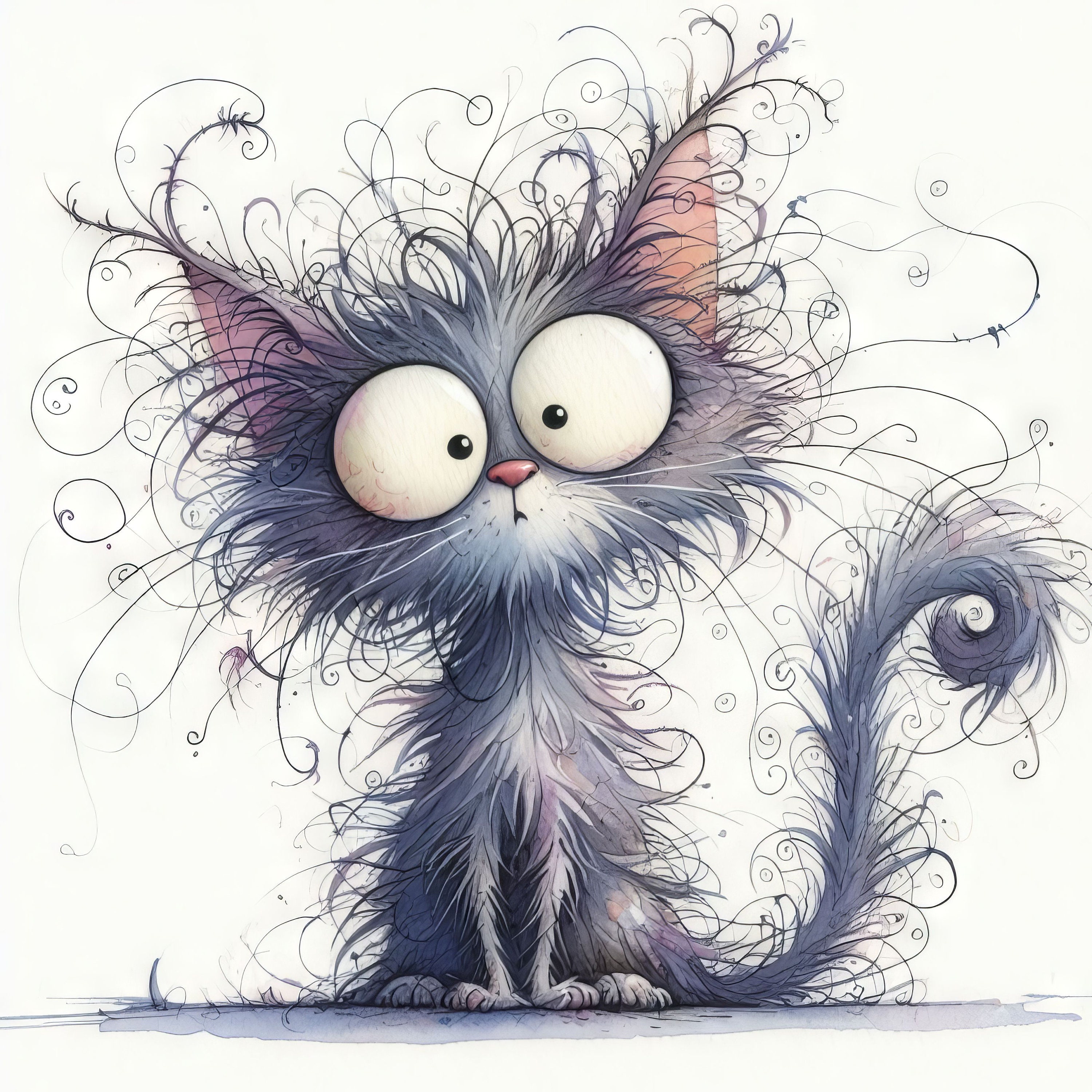 Frazzled Cat Clip Art 10 High Res Watercolor Jpgs for Junk Journaling ...