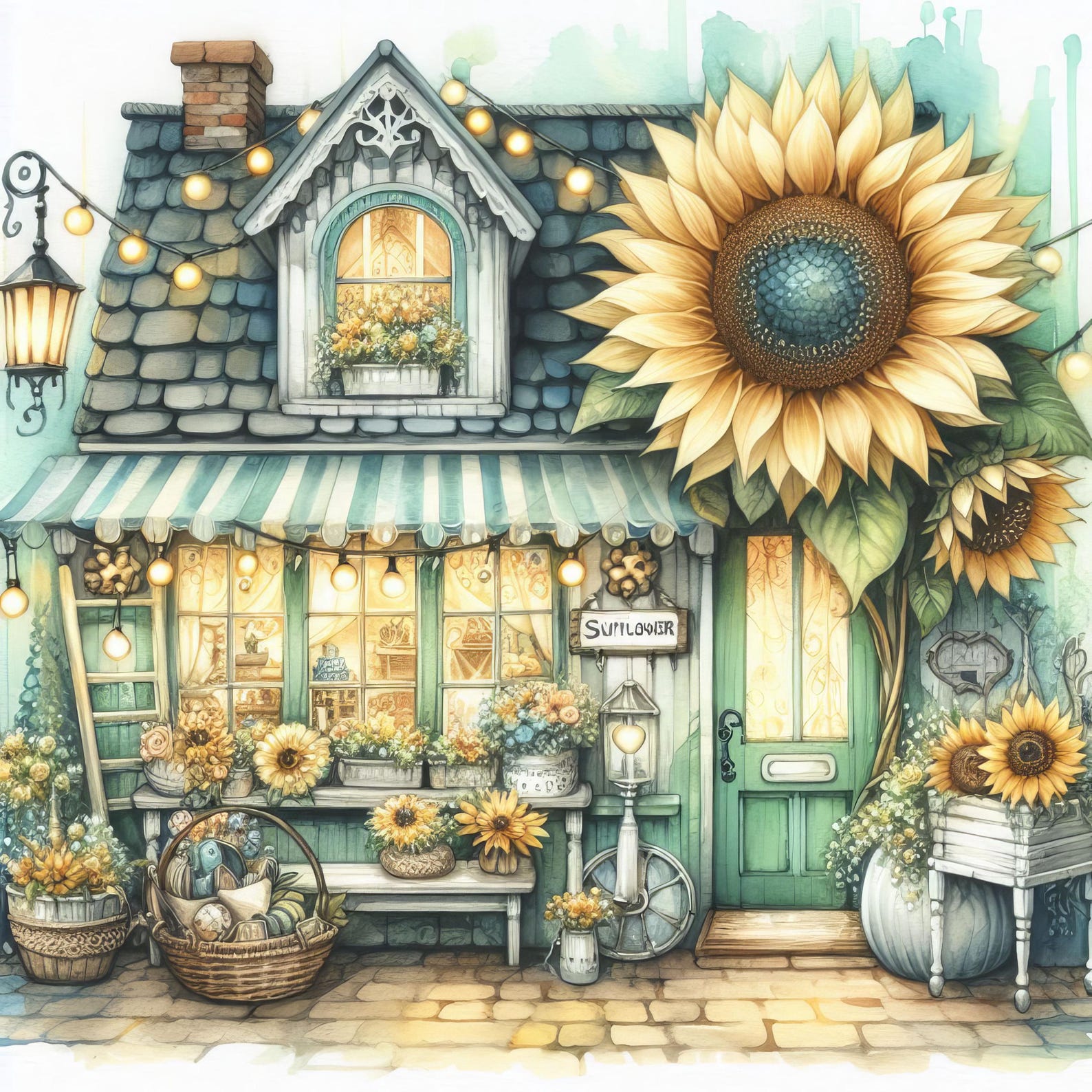 Sunflower Shop: Clipart, 10 High Res Watercolor Jpgs, Junk Journaling ...