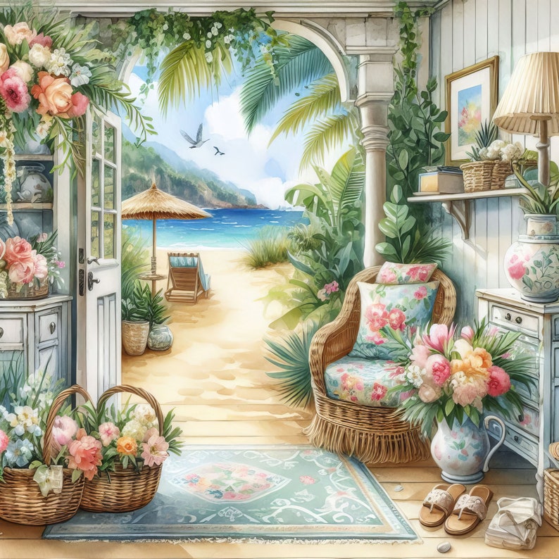 Tropical Paradise Clip Art 10 High Res Watercolor Jpgs for Junk ...