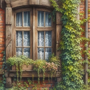 Ivy on Rustic Window Clip Art Kit 10 High Res Watercolor Jpgs for Junk ...