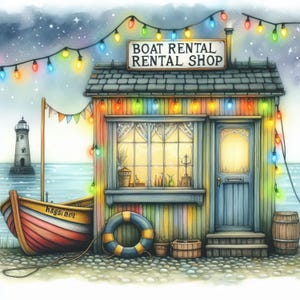 Boat Rental Shop 10 High Res Watercolor Jpgs Junk Journaling ...