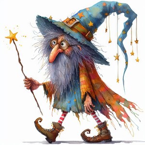 Quirky Wizard: Clip Art, 10 High Res Watercolor Jpgs, Junk Journaling ...