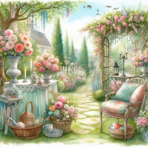 Shabby Chic Summer Garden Clip Art Kit 10 High Res Watercolor Jpgs for ...