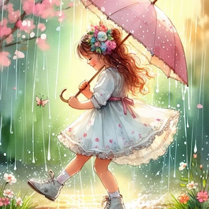 Dancing in the Spring Rain Clip Art Kit 10 High Res Watercolor Jpgs for ...