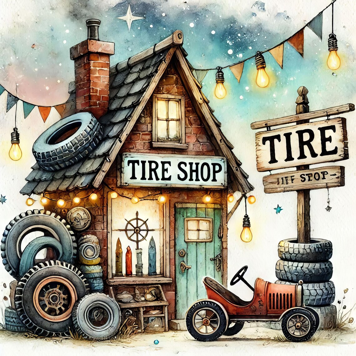 Tire Shop: Clip Art, 10 High Res Watercolor Jpgs, Junk Journaling ...