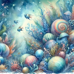Ocean Fantasy Clip Art Bundle 10 High Res Watercolor Jpgs for Junk ...