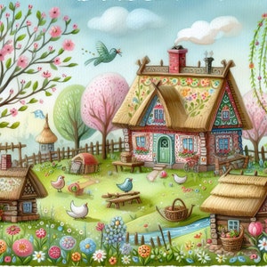 Whimsical Spring Village Art 10 High Res Watercolor Jpgs for Junk ...