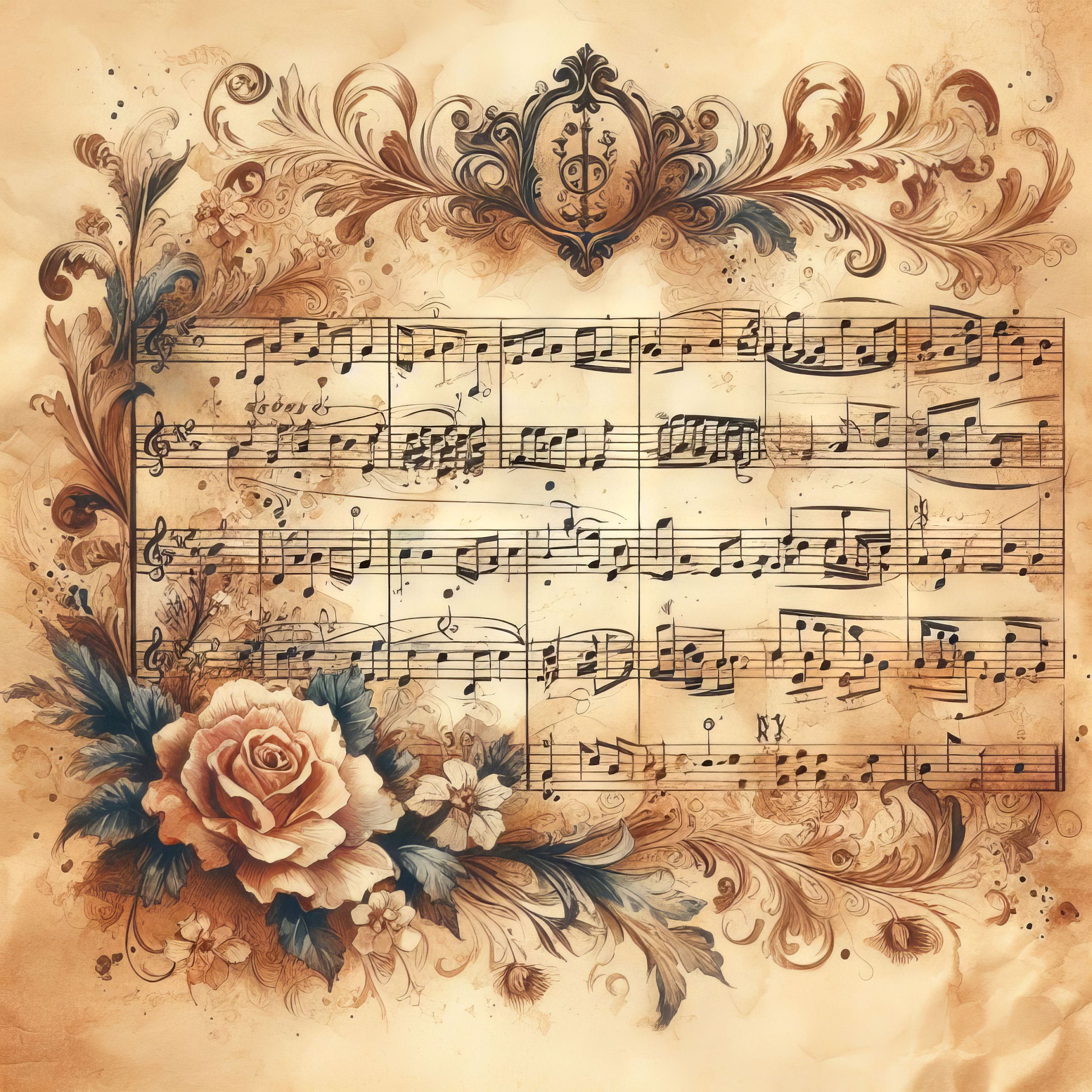 Vintage Sheet Music Clip Art 10 High Res Watercolor Jpgs for Junk ...