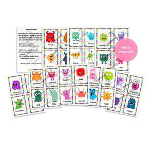 Feelings and Emotions Monsters Flash Cards for Children, Educational ...
